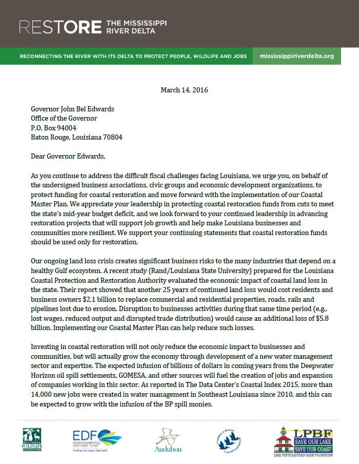 MRD Coalition Sends Governor Edwards Letter Touting Economic Potential ...